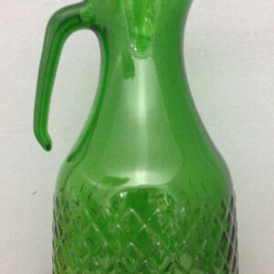 Emerald Green Water Pitcher, Midcentury Green Glass Pitcher, Emerald ...
