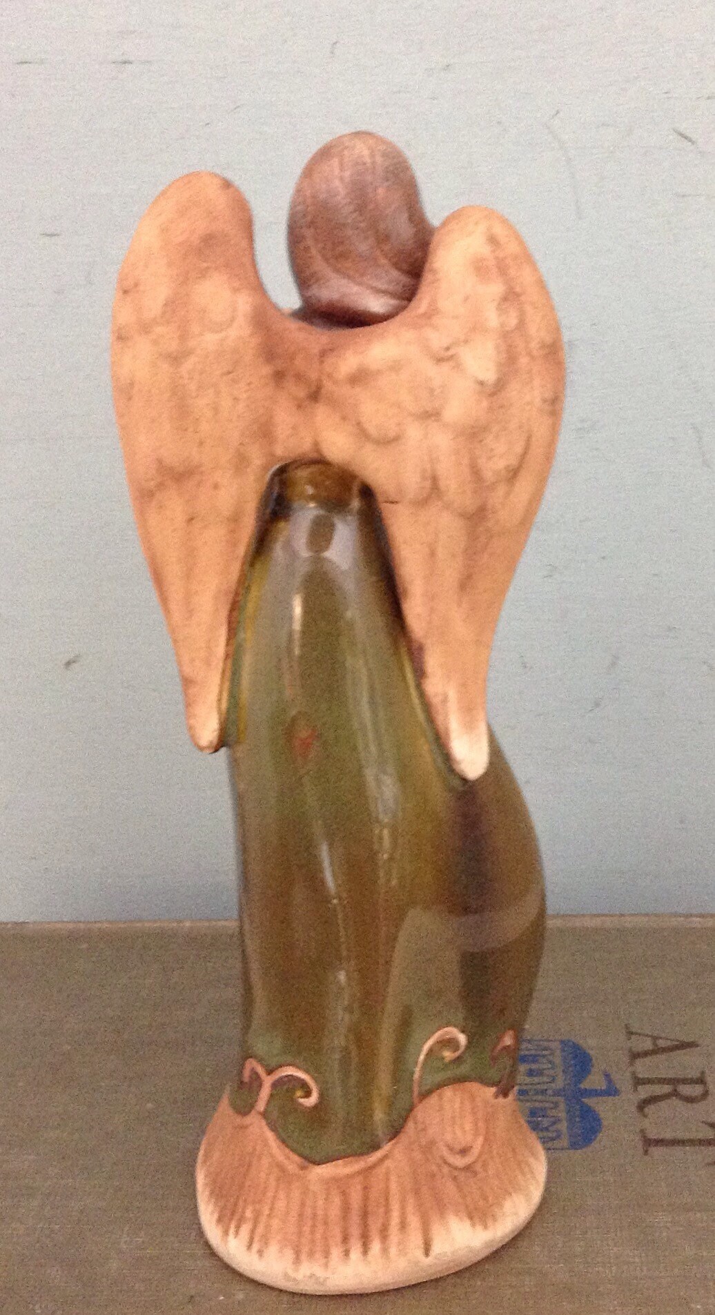 Pottery Angel Figurine Ceramic Angel Figurine Green Angel Rustic Angel ...