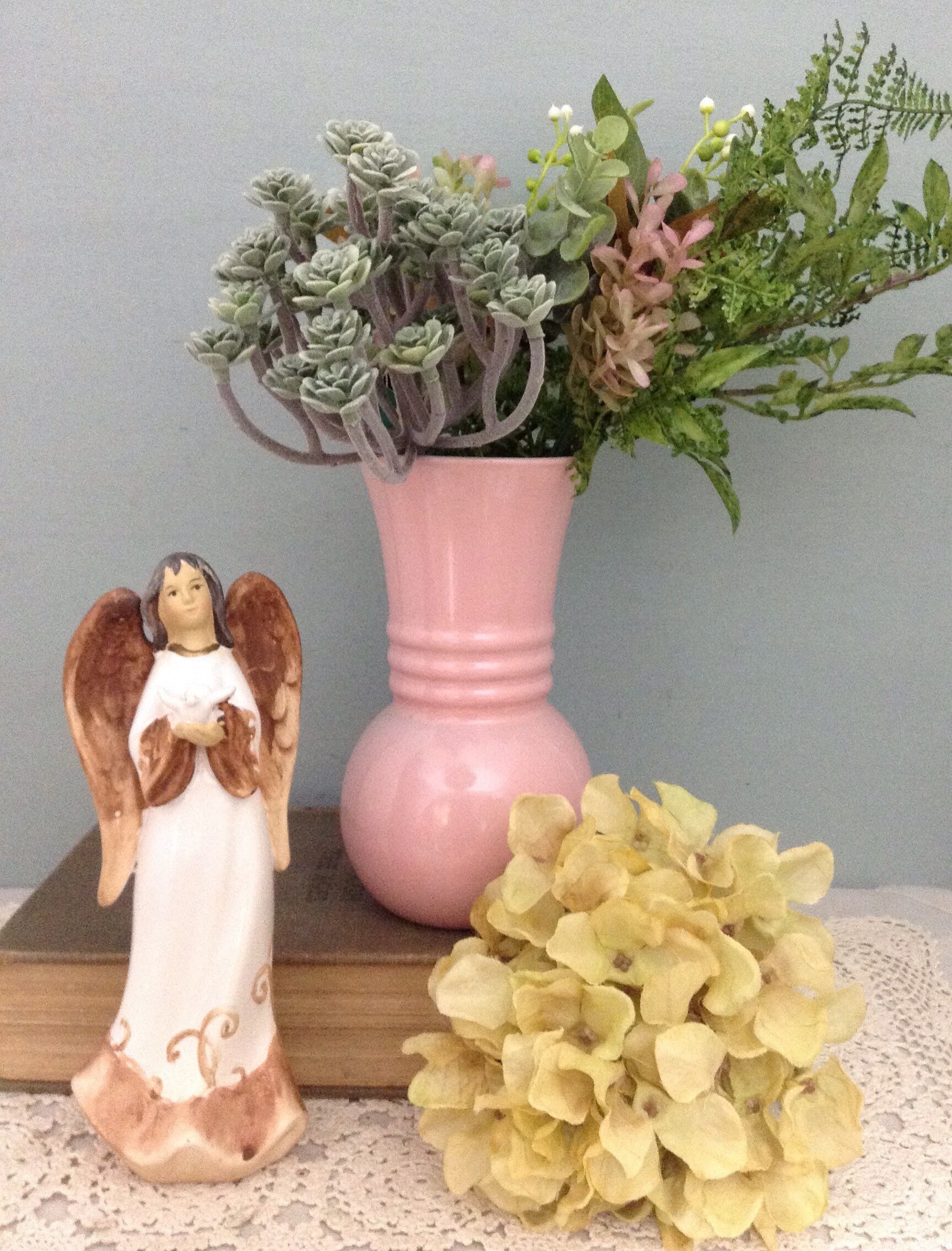 Pottery Angel Figurine Angel With Bird Angel With Dove Garden | Etsy