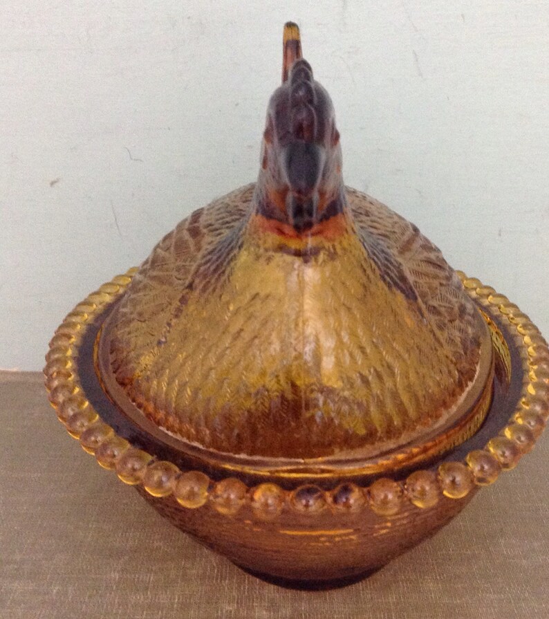 Amber Hen on Nest Covered Candy Bowl Vintage Chicken Decor Nut | Etsy