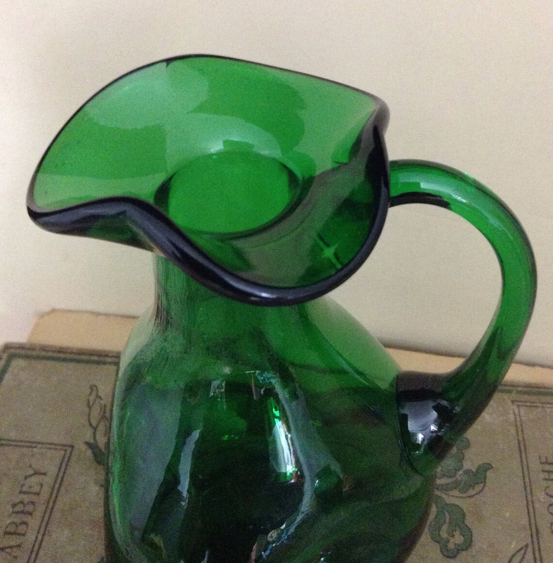 Emerald Green Glassware Green Thumbprint Glass Mid Century | Etsy