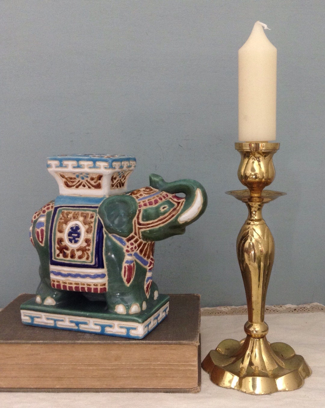 Good Luck Elephant Figurine Elephant Statue Vintage Green Elephant ...