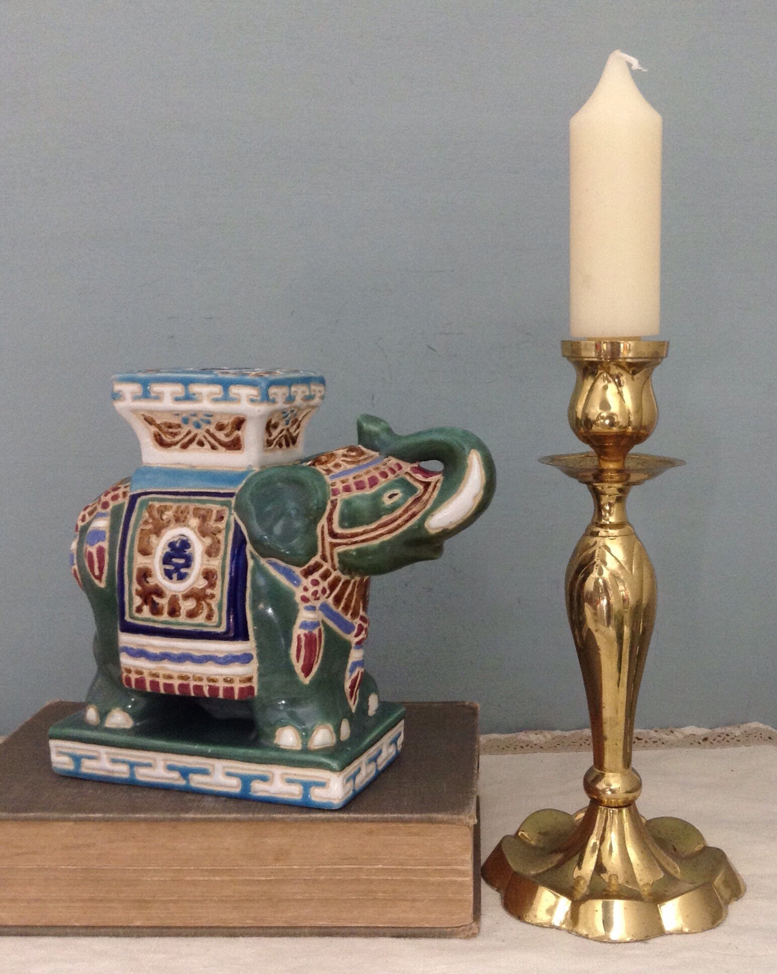 Good Luck Elephant Figurine Elephant Statue Vintage Green Elephant ...