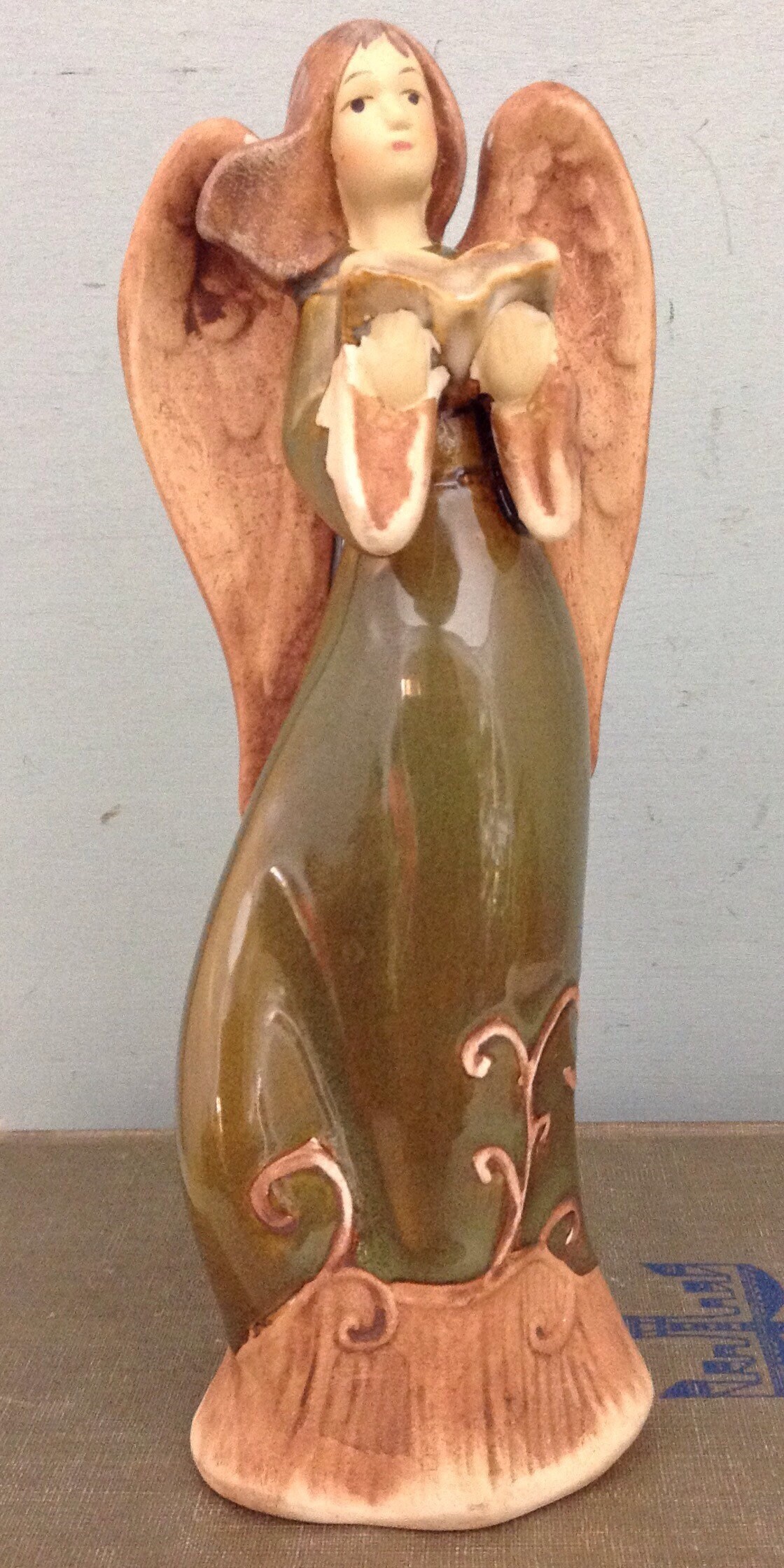 Pottery Angel Figurine Ceramic Angel Figurine Green Angel Rustic Angel ...