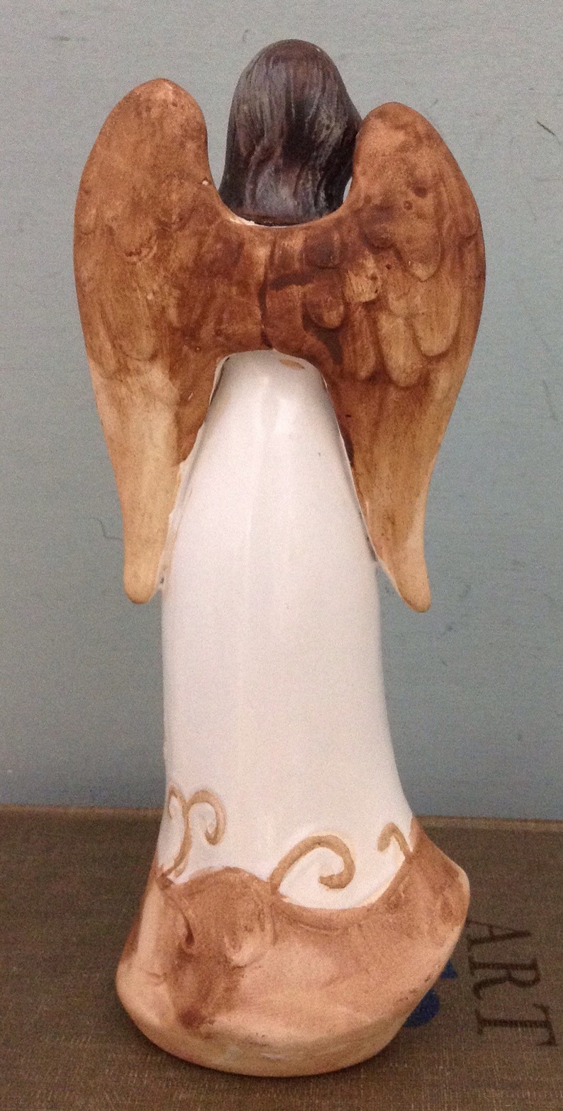 Pottery Angel Figurine Angel With Bird Angel With Dove Garden | Etsy