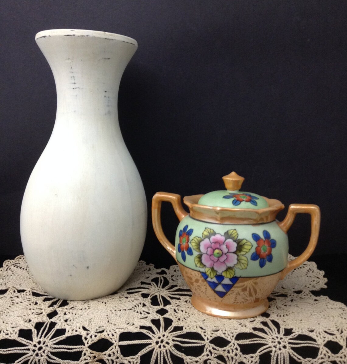 Vintage Wood Vase Pair Shabby Chic Vase Pair Vase Set White | Etsy
