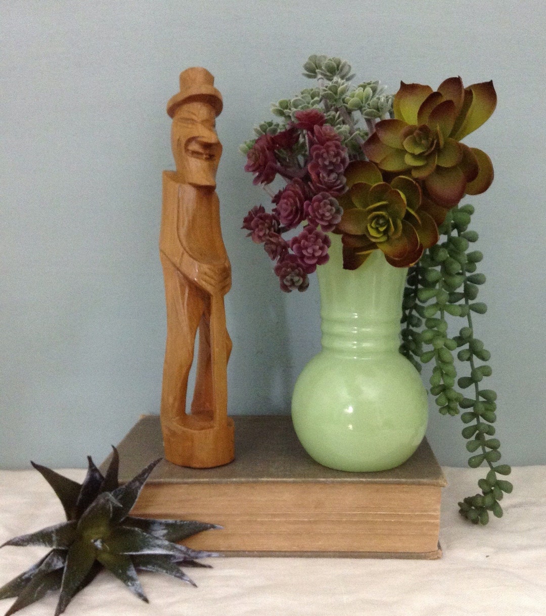 Folk Art Man Figurine Carved Wood Figurine Wood Man Statue Old Man ...