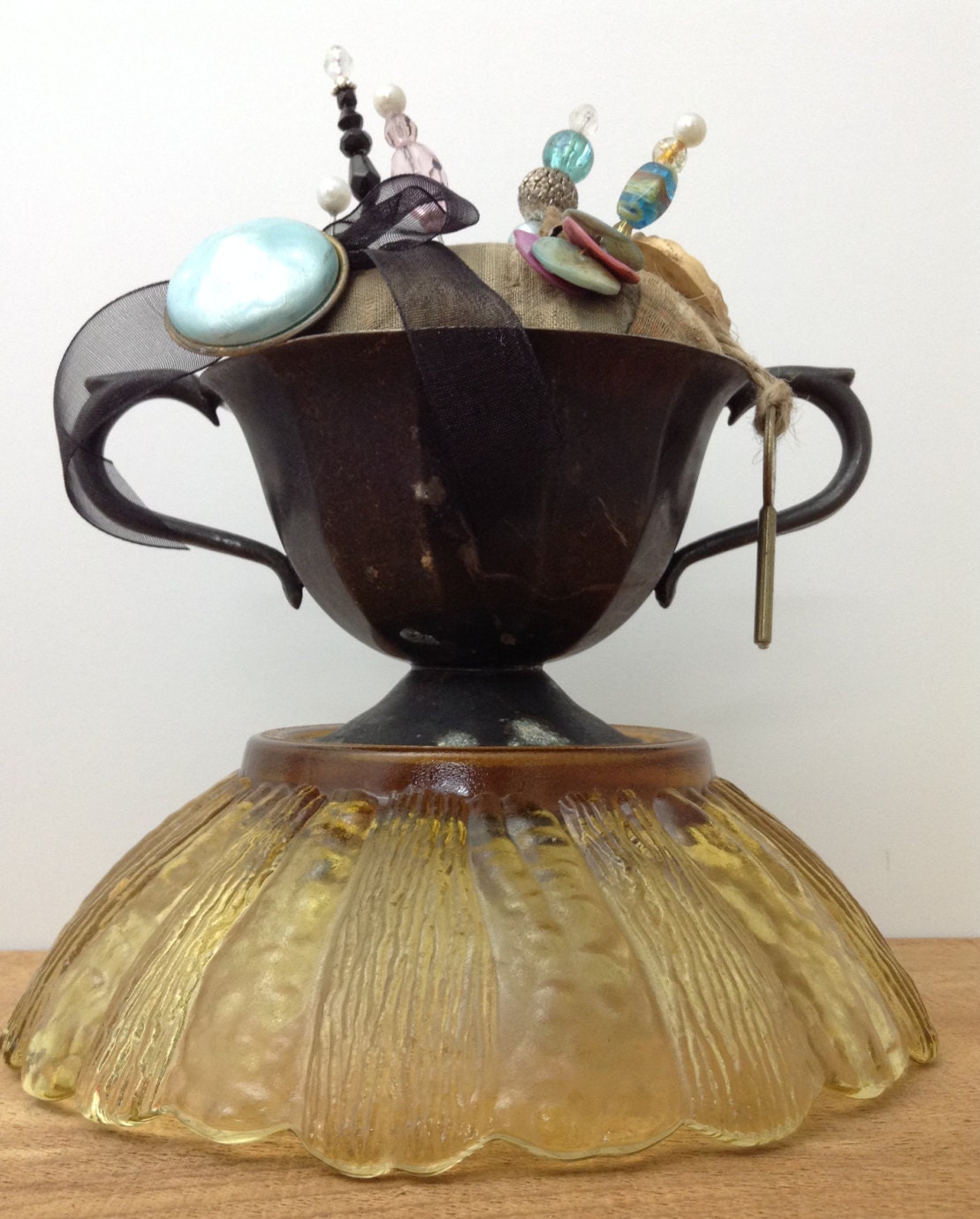 Silver Bowl Pincushion Handmade Pincushion With Pins Hat Pin - Etsy