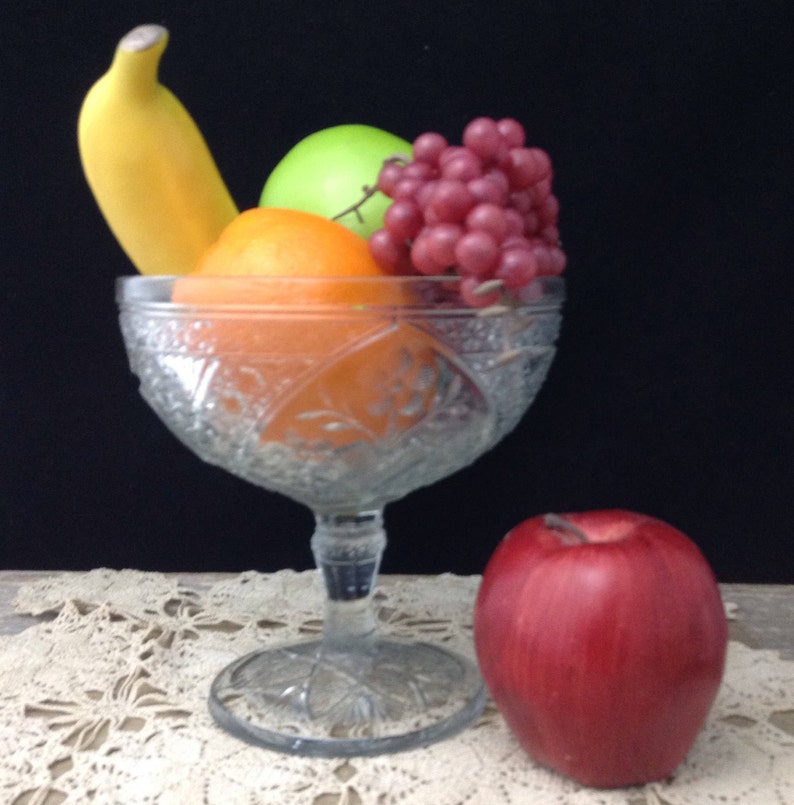 Clear Glass Compote Pressed Glass Pedestal Bowl Fruit Bowl - Etsy