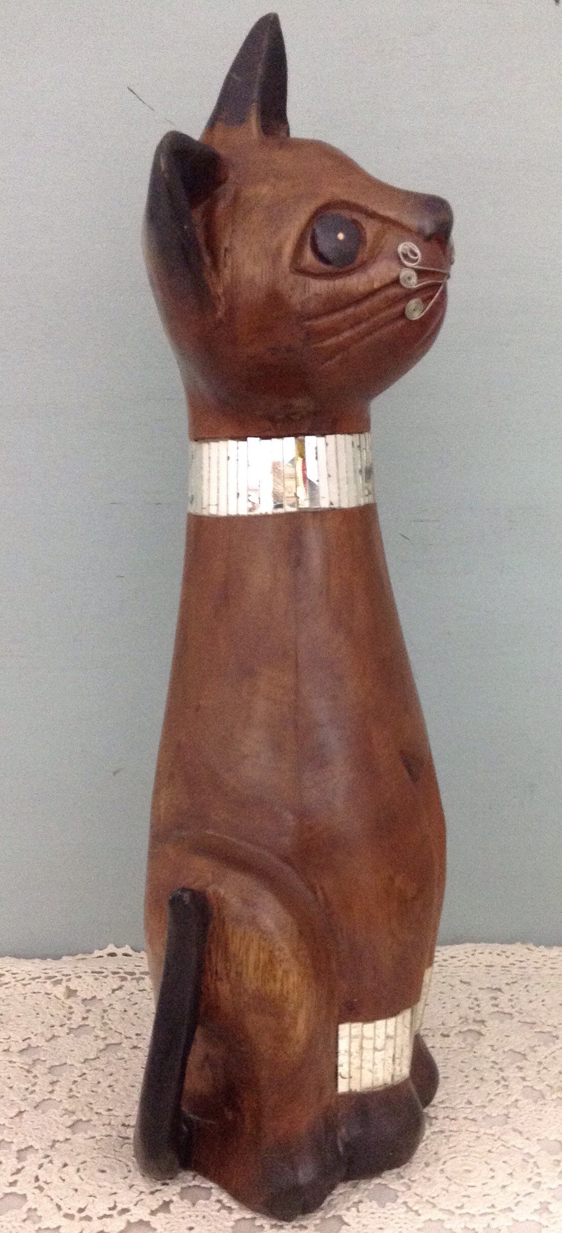 Midcentury Cat Statue Wood Cat Figurine Art Deco Cat Large - Etsy