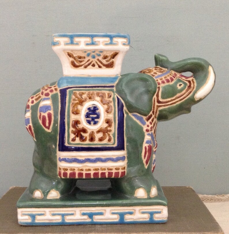 Good Luck Elephant Figurine Elephant Statue Vintage Green Elephant ...