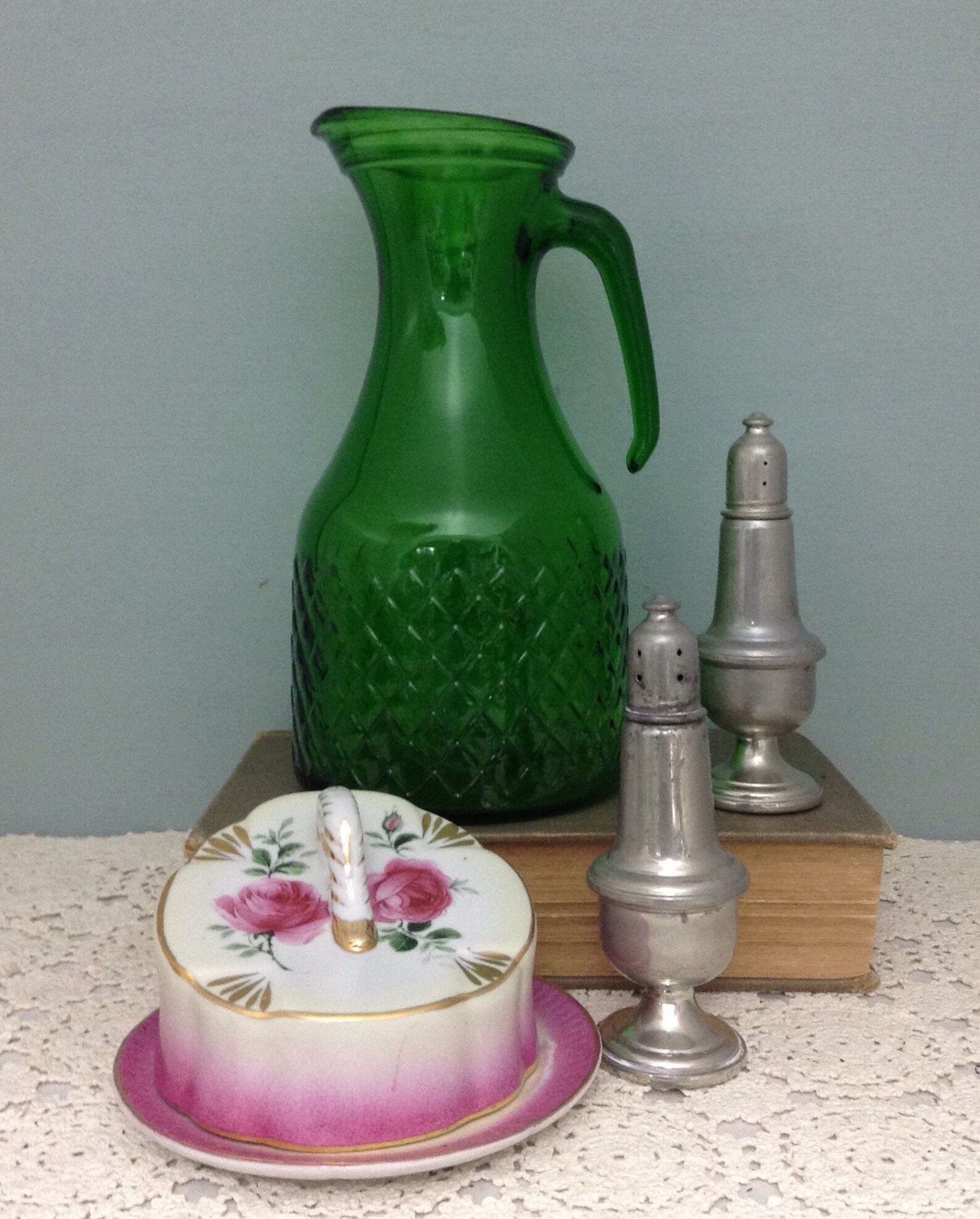 Emerald Green Water Pitcher Midcentury Green Glass Pitcher - Etsy