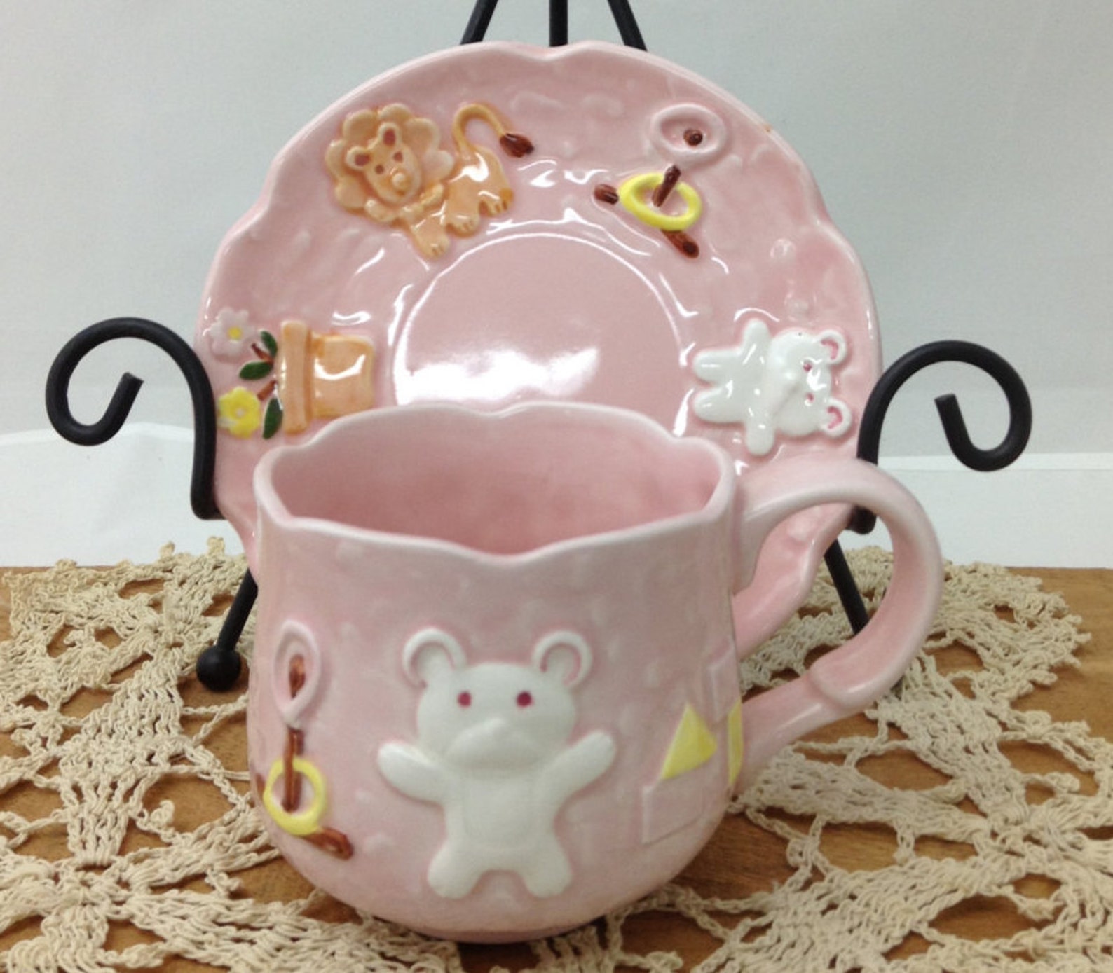 Pink Childs Cup Childs Cup Set Pink Cup and Saucer Nursery - Etsy