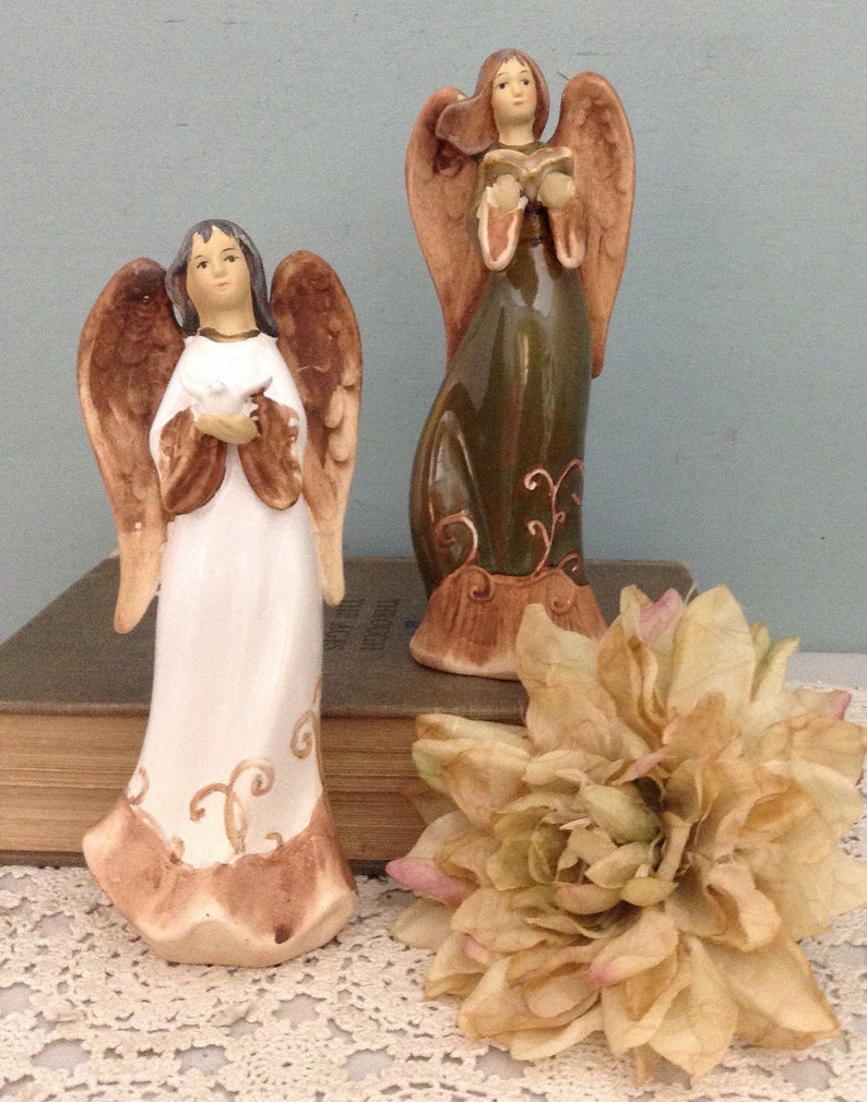 Pottery Angel Figurine Angel With Bird Angel With Dove Garden | Etsy