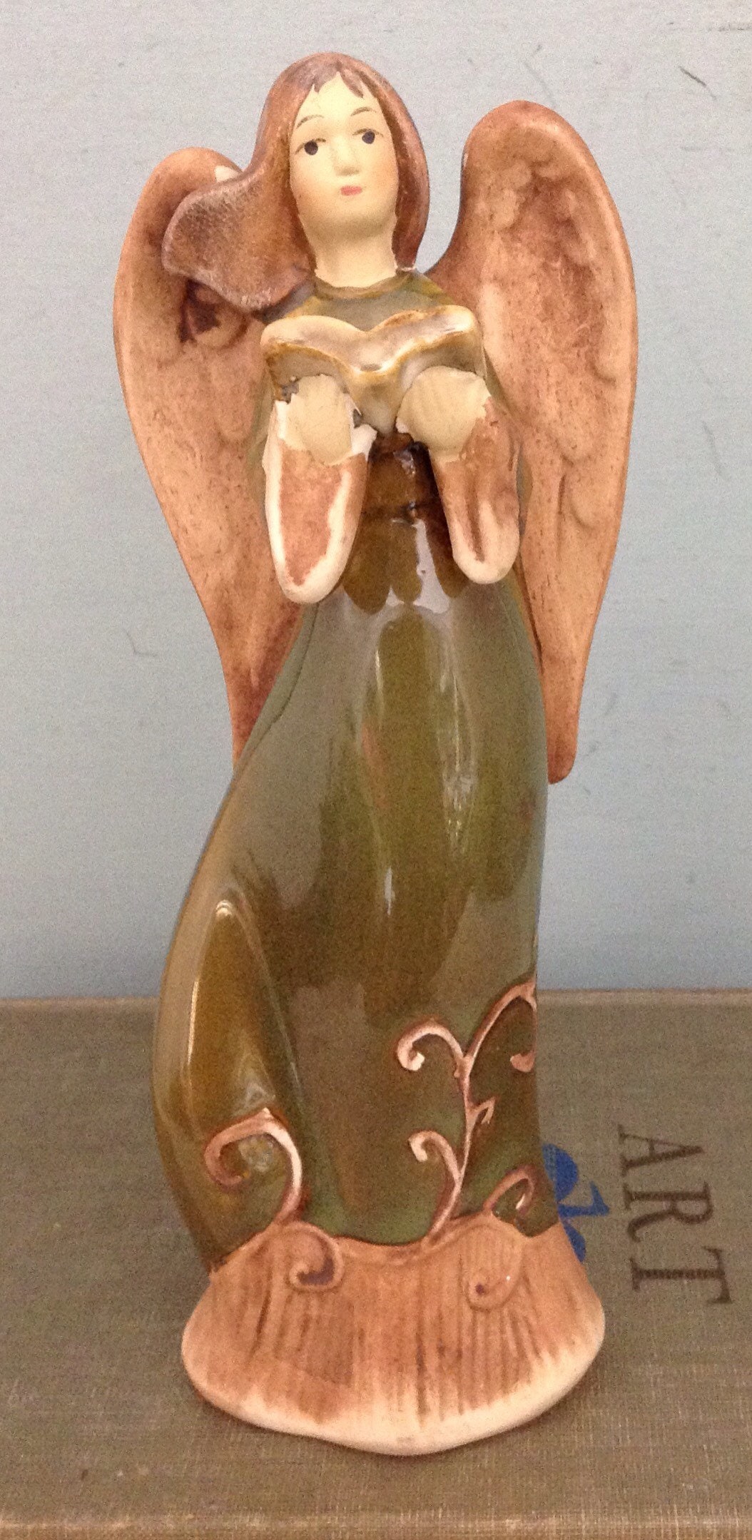 Pottery Angel Figurine Ceramic Angel Figurine Green Angel Rustic Angel ...