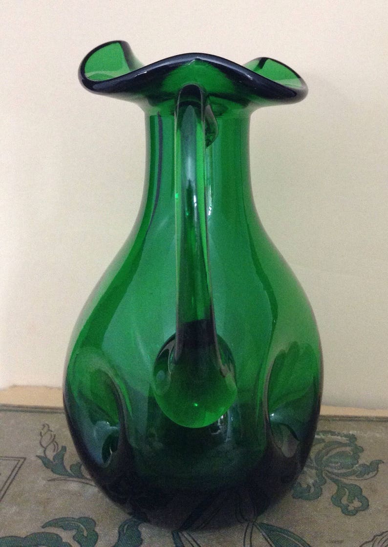 Emerald Green Glassware Green Thumbprint Glass Mid Century - Etsy