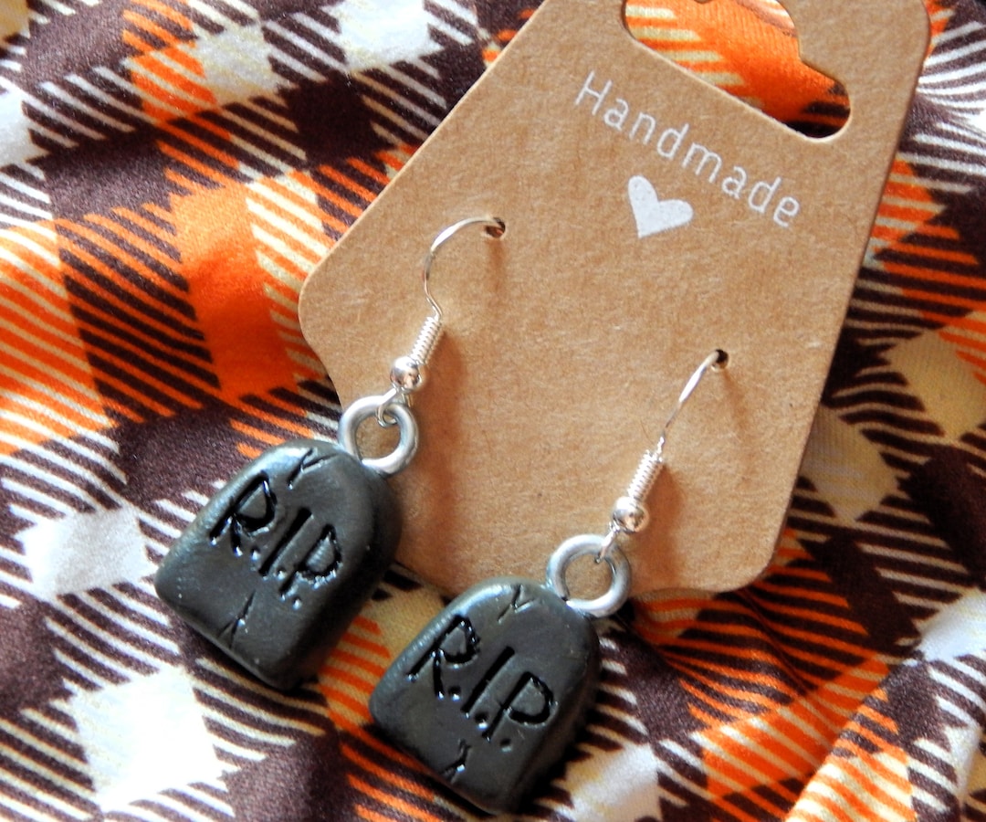 R.I.P. Grave Tombstone Charms, Beads Handmade of Polymer Clay ...