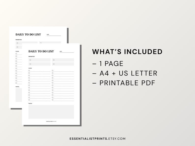 Minimalist Daily To-do List Printable | Task Planner (PDF Download A4 ...
