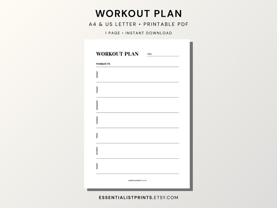 Weekly Workout Planner Printable | Minimal Exercise & Fitness Tracker ...