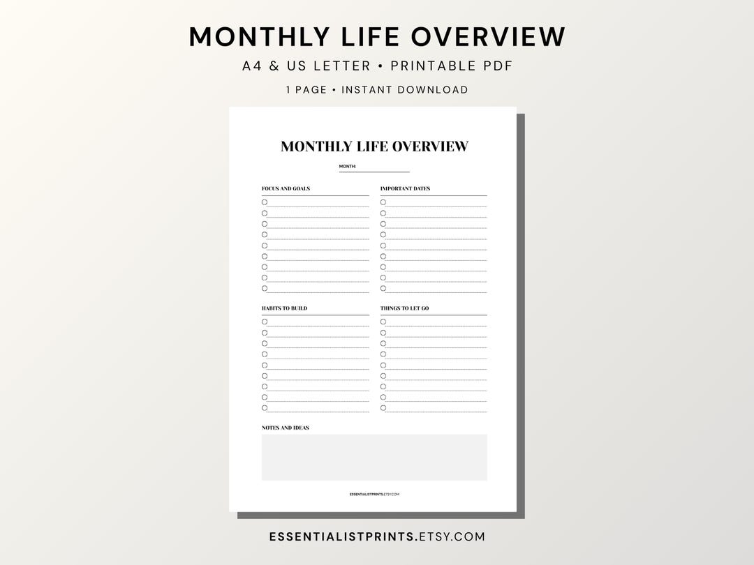 Monthly Life Planner Printable | Minimalist Goals & Habit Tracker (A4 ...