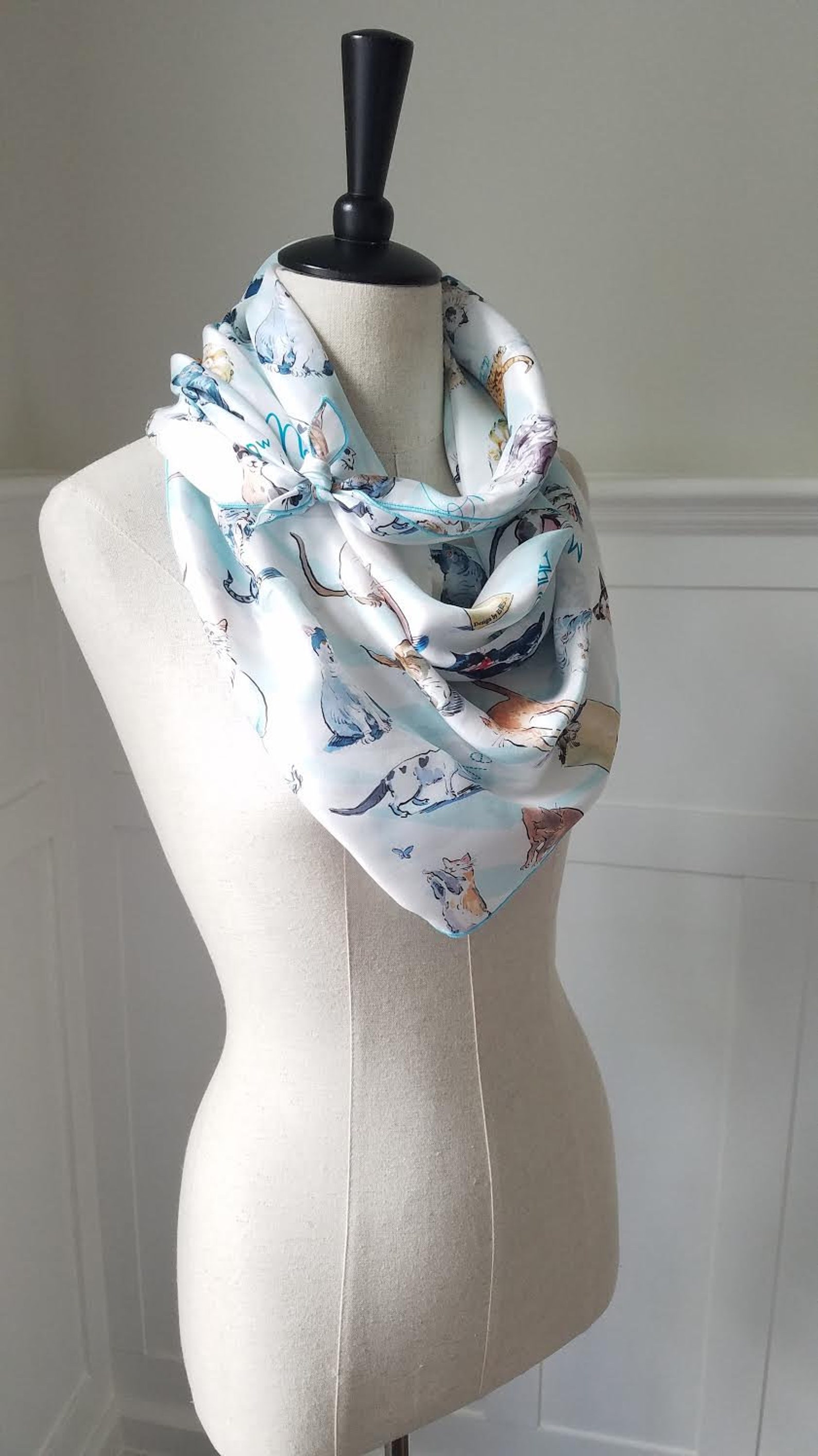Cat Scarf, Silk Scarf With Cats, Scarf With Kittens, Meow Scarf, Scarf ...