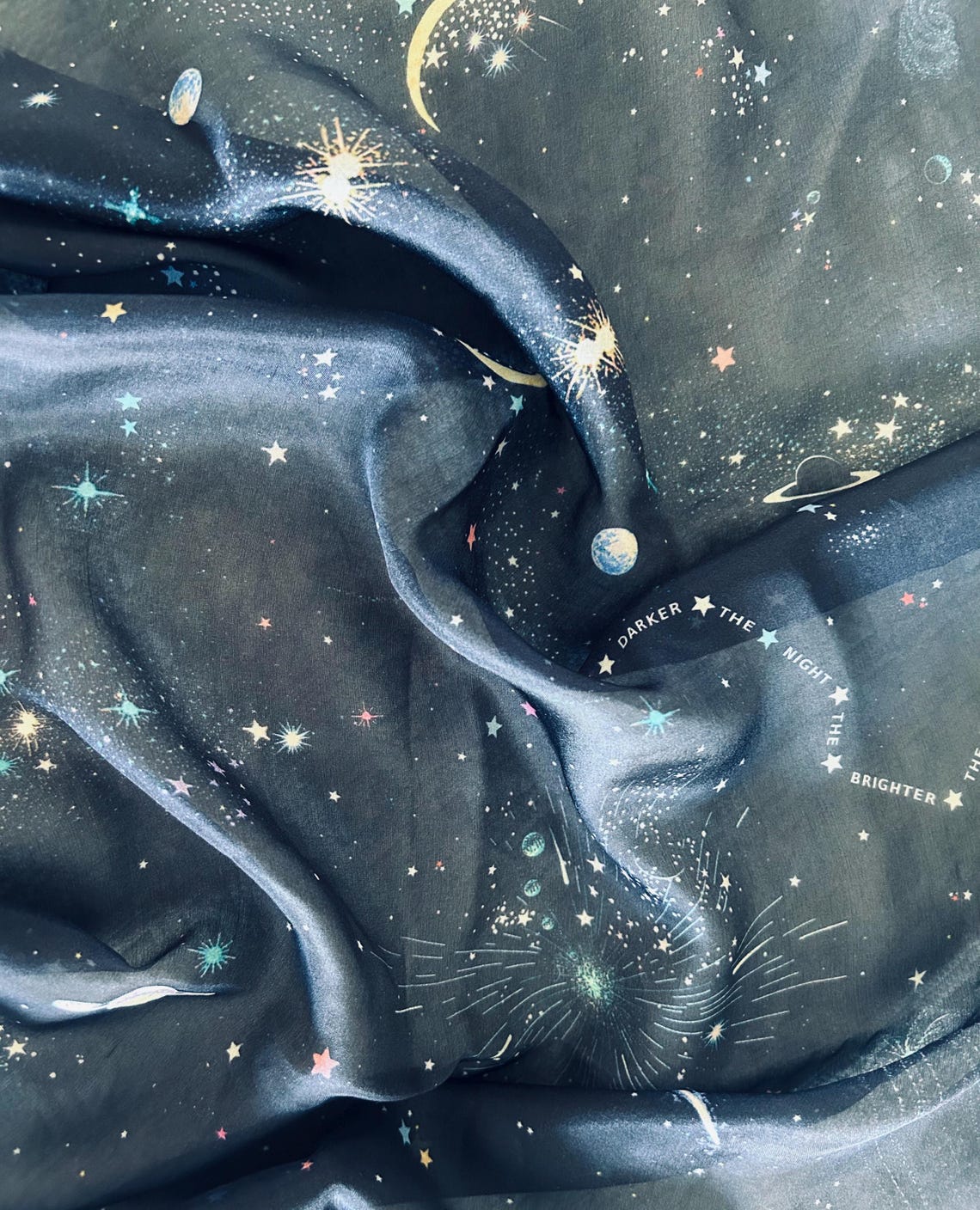 Cosmos Scarf, Silk Scarf With Moon and Stars, Constellation Scarf ...