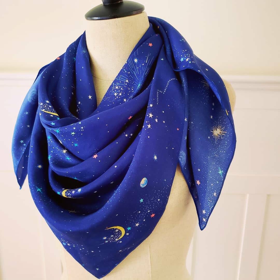 Silk Scarf With Moon and Stars, Constellation Scarf, Universe Scarf ...