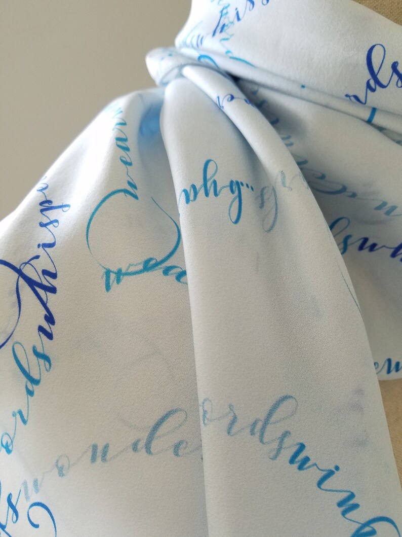 Scarf With Calligraphy Beautiful Writing Scarf Silk Scarf - Etsy