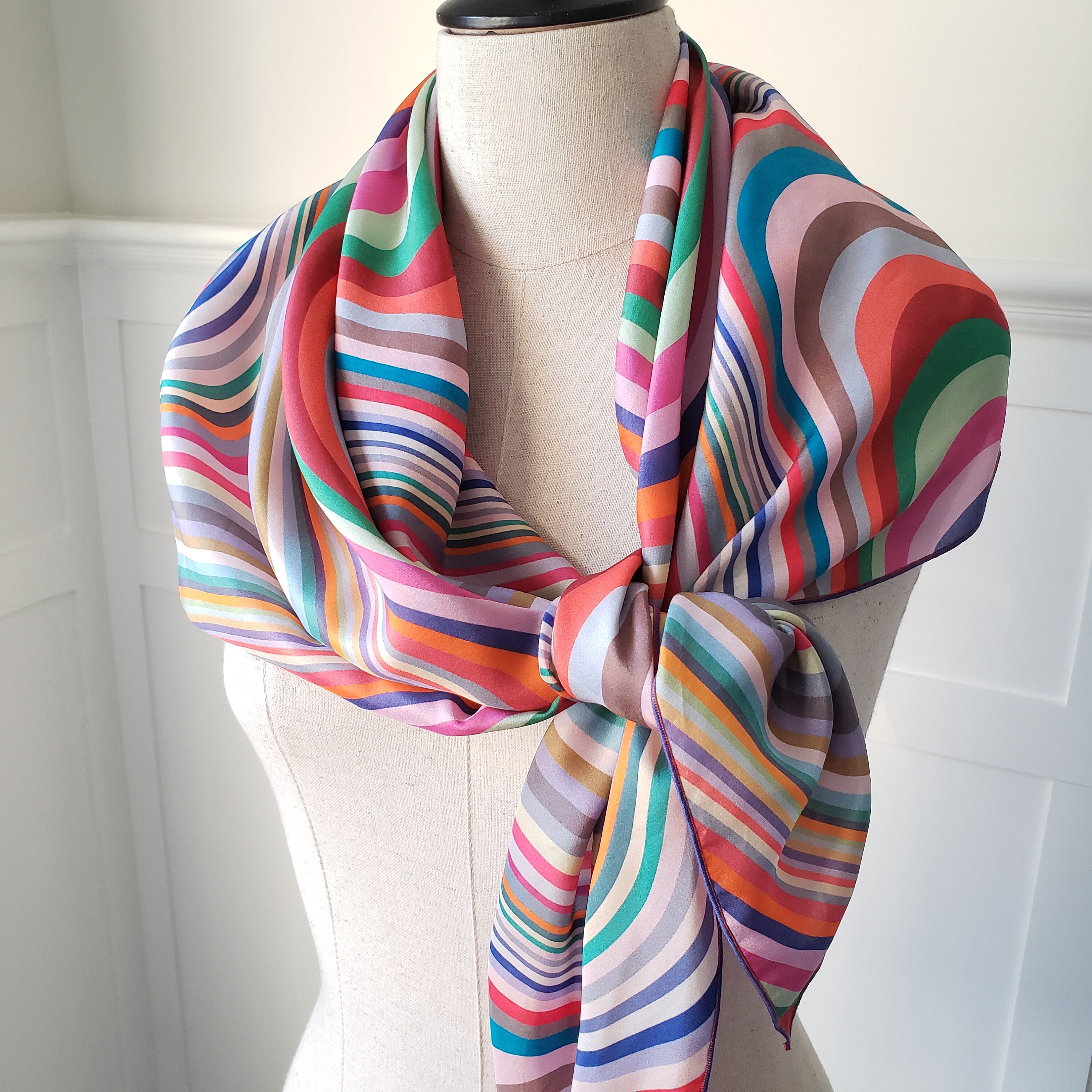Striped Scarf, Scarf With Stripes, Retro Stripe Scarf, Colorful Stripe ...