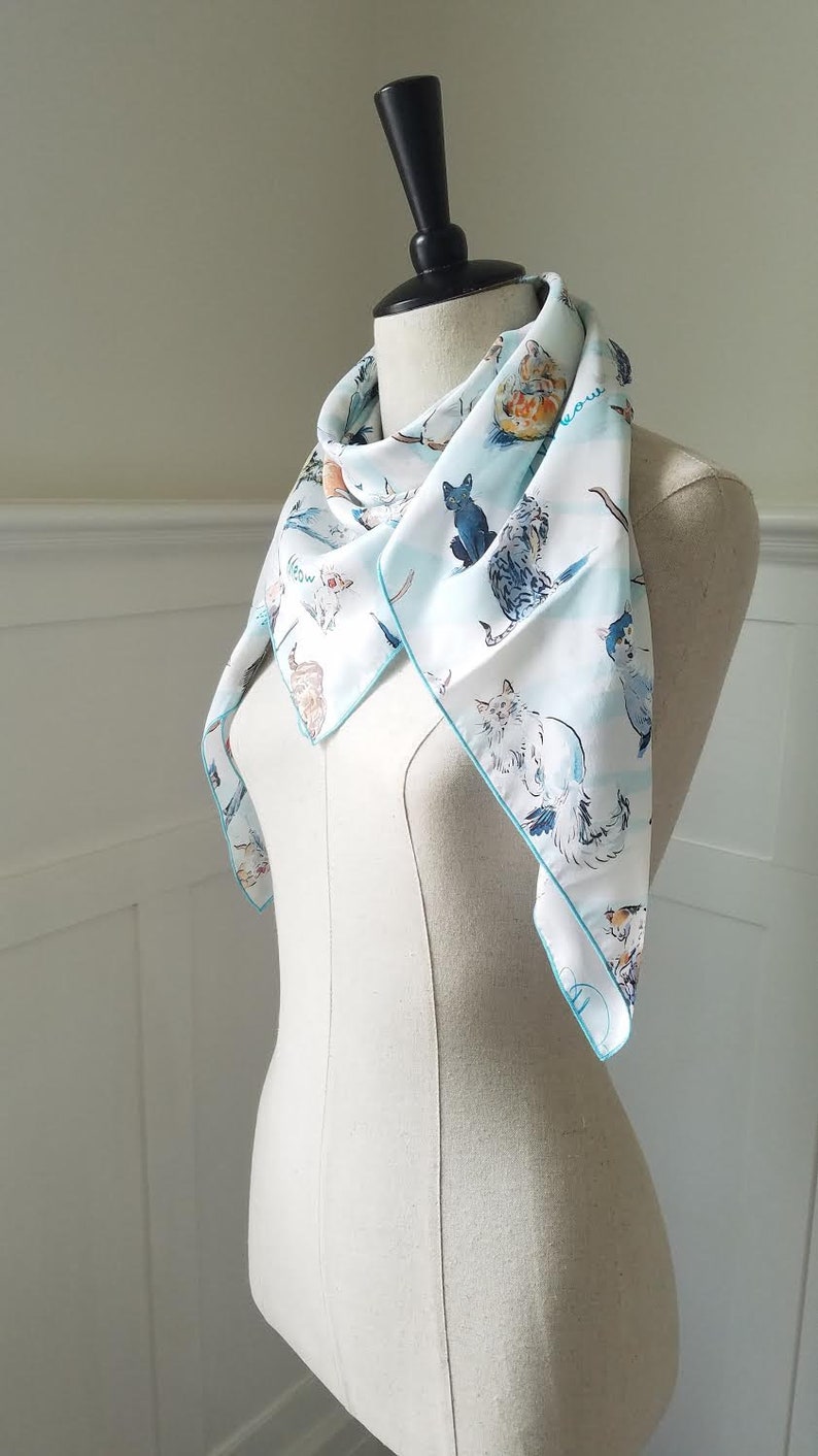 Cat Scarf, Silk Scarf With Cats, Scarf With Kittens, Meow Scarf, Scarf ...