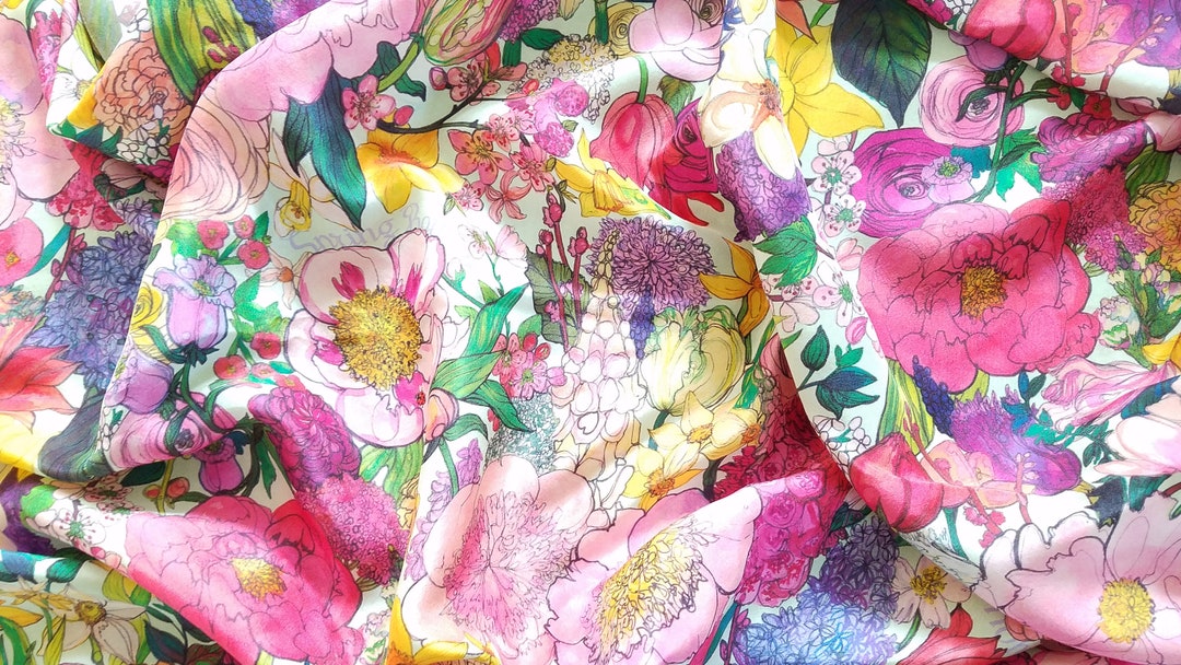 Scarf With Spring Flowers, Floral Scarf, Spring Scarf, Silk Scarf With ...