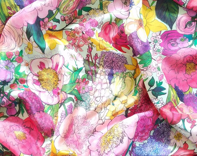 Scarf With Spring Flowers, Floral Scarf, Spring Scarf, Silk Scarf With ...