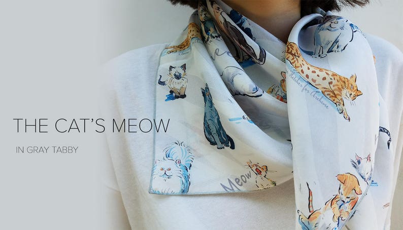 Cat Scarf Scarf With Cats Silk Scarf With Cats Kitty Cat - Etsy