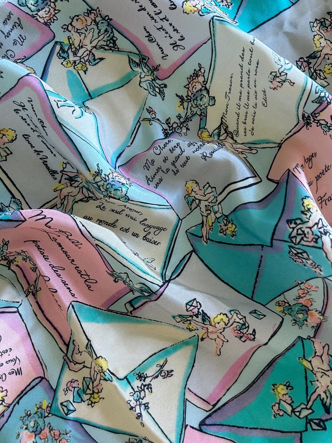 Silk Scarf With French Love Quotes: Vintage Art Deco Design - Etsy