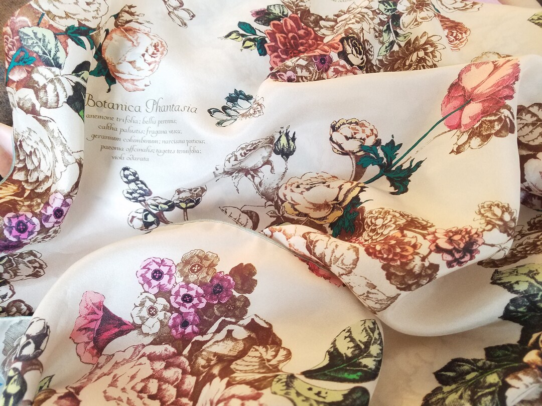 Botanical Scarf, Floral Scarf, Scarf With Flowers, Vintage Design Scarf ...