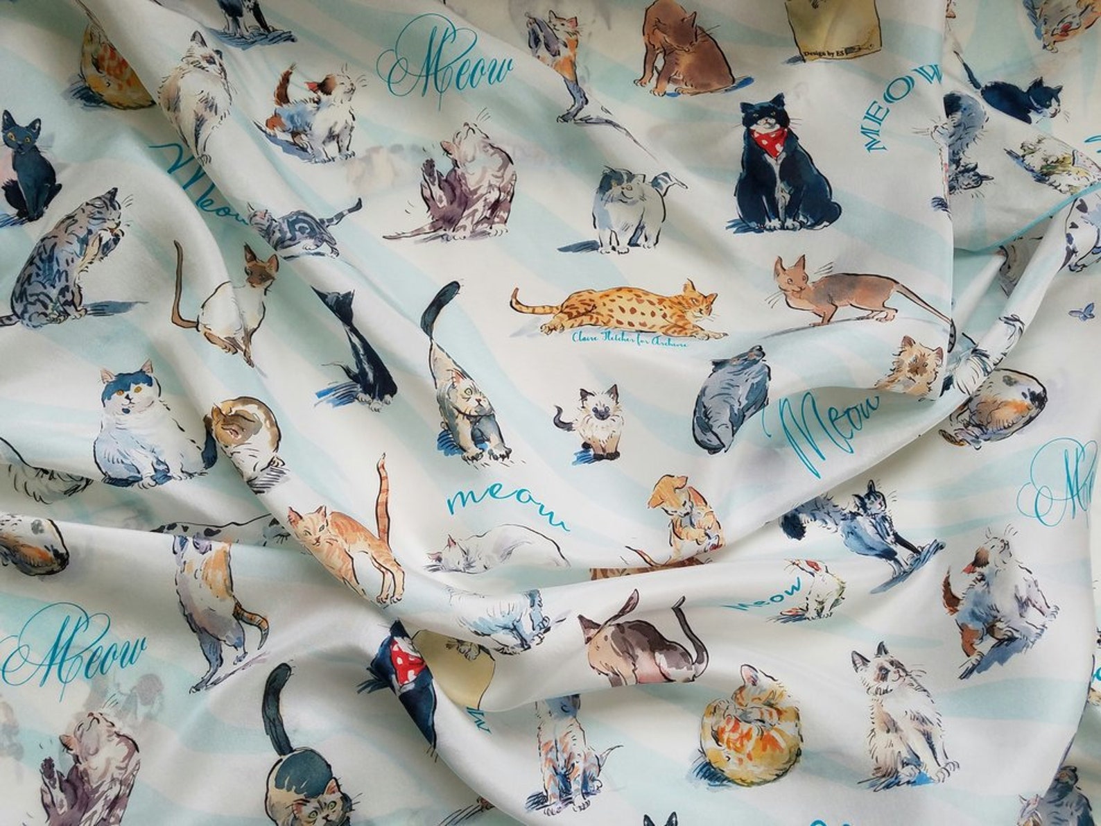 Cat Scarf, Silk Scarf With Cats, Scarf With Kittens, Meow Scarf, Scarf ...
