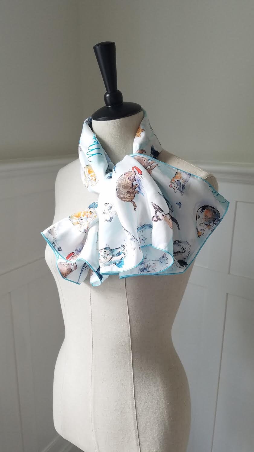 Cat Scarf, Silk Scarf With Cats, Scarf With Kittens, Meow Scarf, Scarf ...