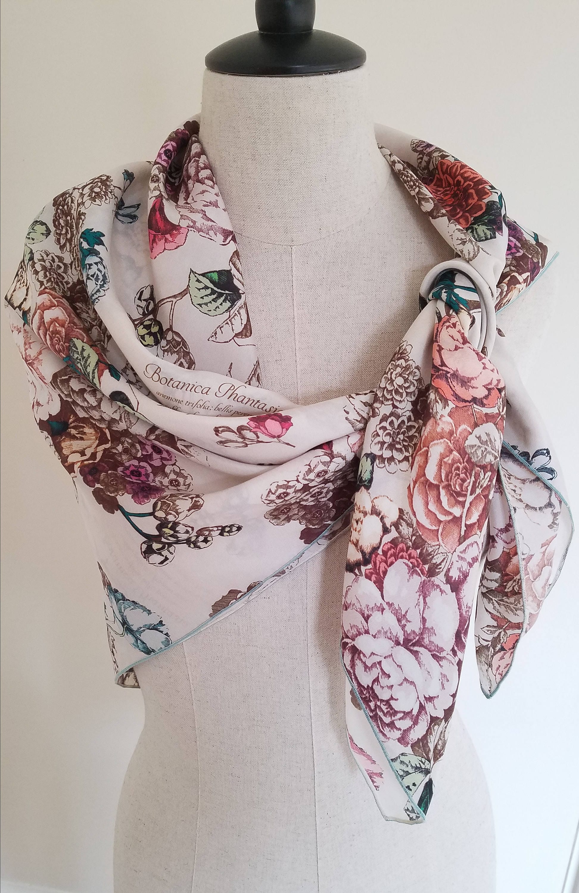 Botanical Scarf, Floral Scarf, Scarf With Flowers, Vintage Design Scarf ...