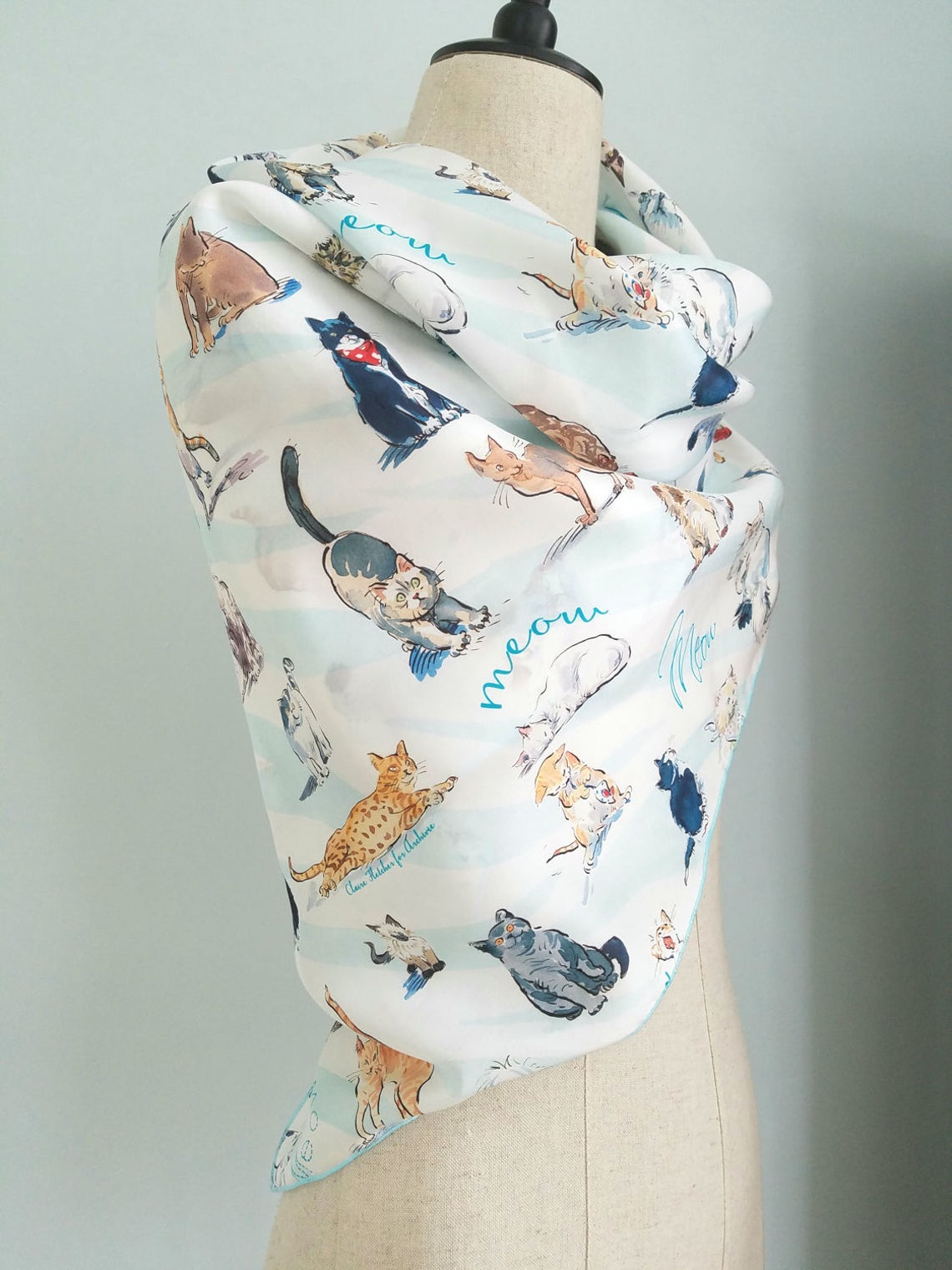 Cat Scarf Scarf With Cats Silk Scarf With Cats Kitty Cat - Etsy