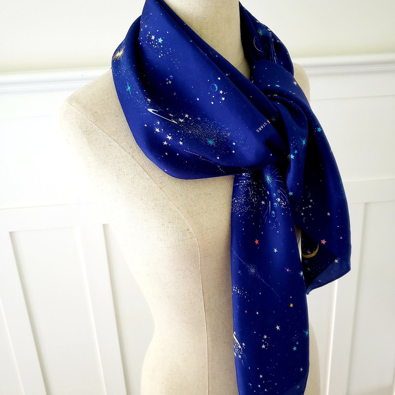 Silk Scarf With Moon and Stars, Constellation Scarf, Universe Scarf ...