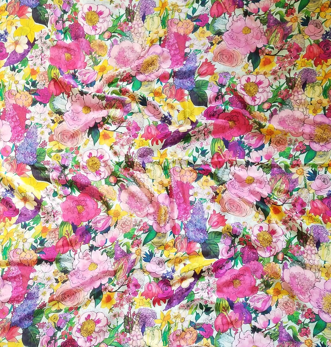 Scarf With Spring Flowers, Floral Scarf, Spring Scarf, Silk Scarf With ...