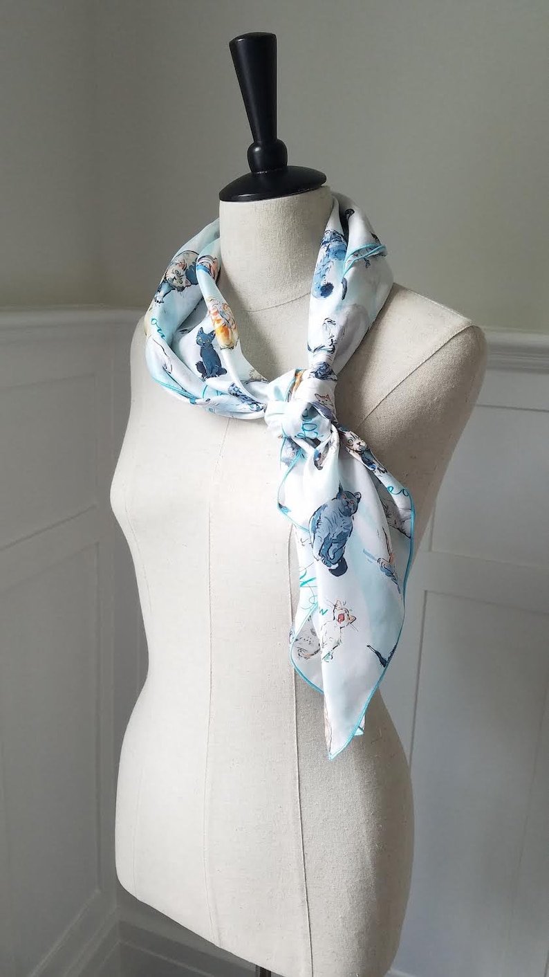 Cat Scarf Scarf With Cats Silk Scarf With Cats Kitty Cat - Etsy