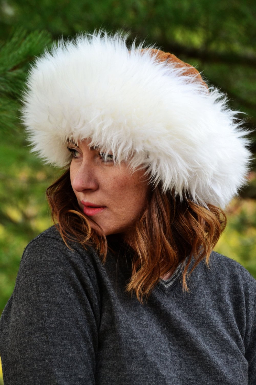 The Duchess Chene & White Shearling Hat Sheepskin Fur Tan | Etsy