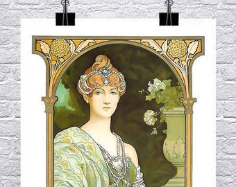 Female Holding Carnation Flower 1897 Alphonse Mucha Art - Etsy