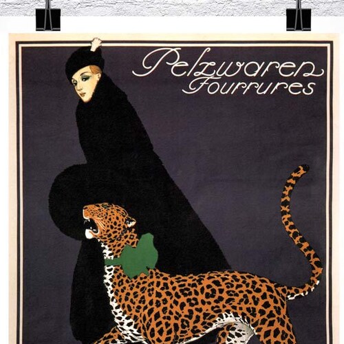Woman Walking Leopard Vintage Art Deco Advertising Poster Fine - Etsy