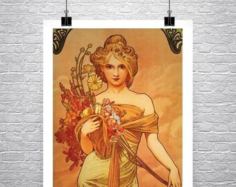 Female Holding Carnation Flower 1897 Alphonse Mucha Art - Etsy