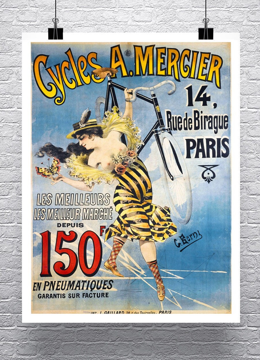 Cycles Paris Vintage French Bicycle Poster: Fine Art Giclee Print - Etsy