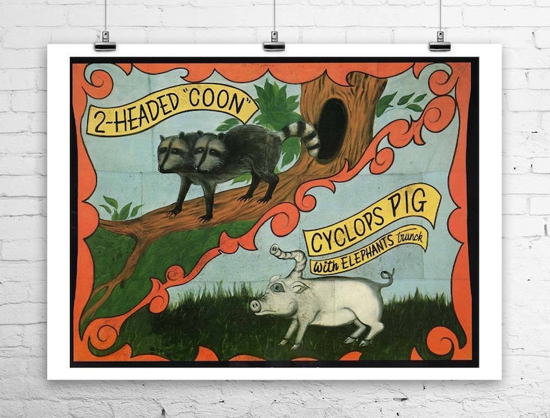 Two Headed Coon & Cyclops Pig Vintage Freak Show Poster Giclee | Etsy