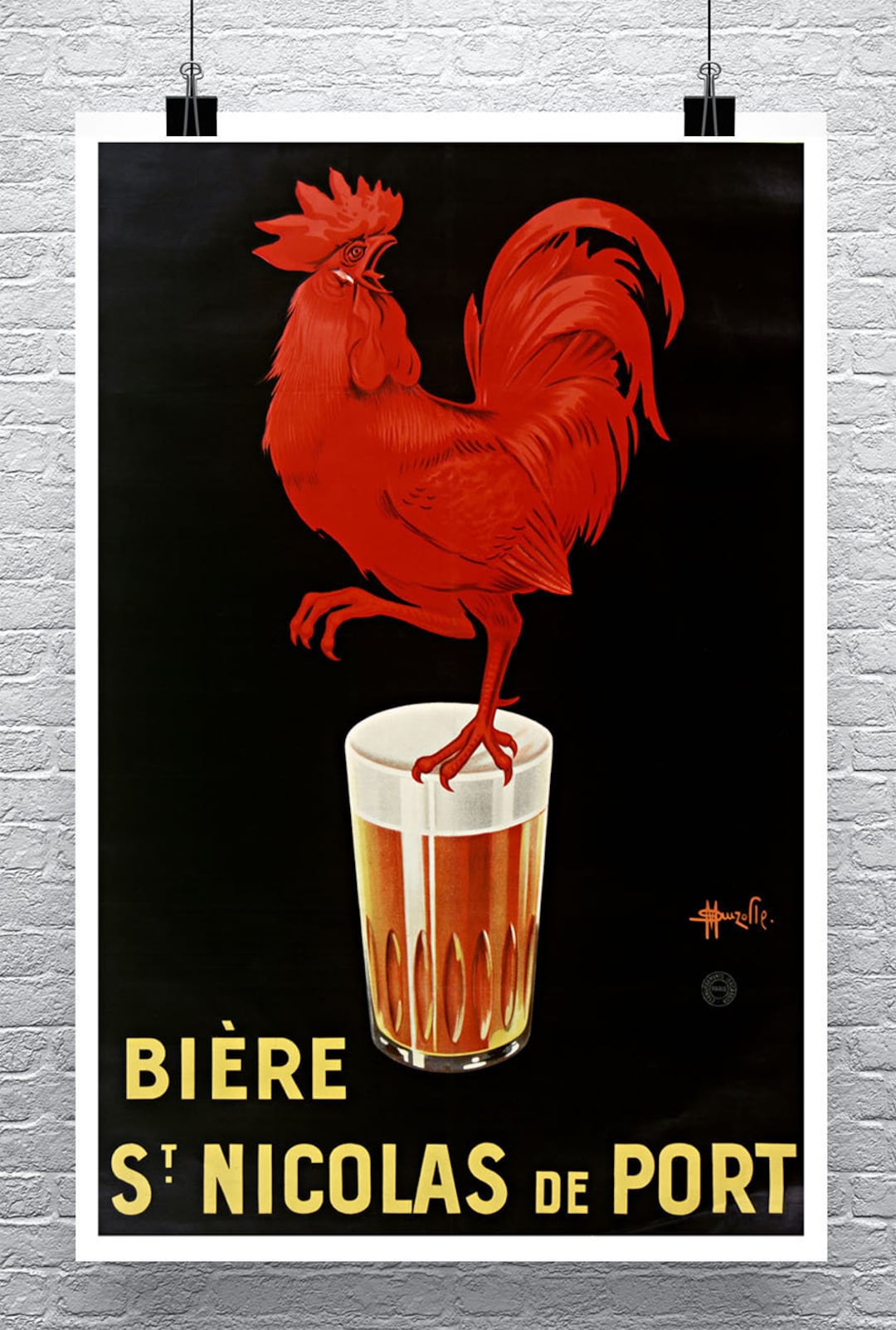 Red Beer Rooster Vintage French Alcohol Advertising Poster Fine Art ...