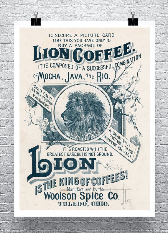 Lion Coffee King of Coffee Vintage Cafe Poster Fine Art Giclee | Etsy